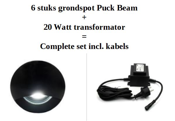 Grondspot PUCK BEAM | set 6 spots + 20W Trafo | Zeeland Tuinmaterialen BV